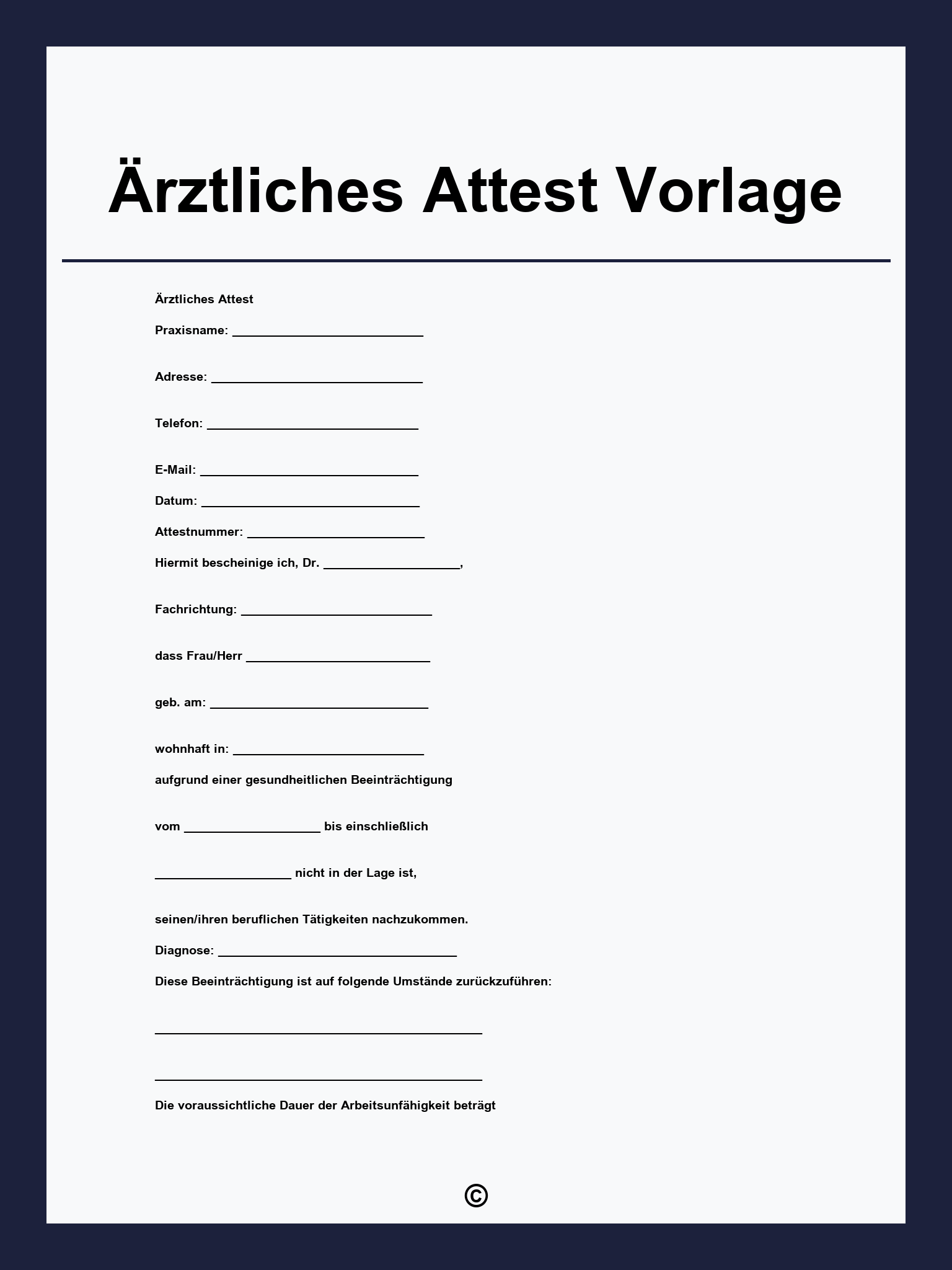 Ärztliches Attest Vorlage