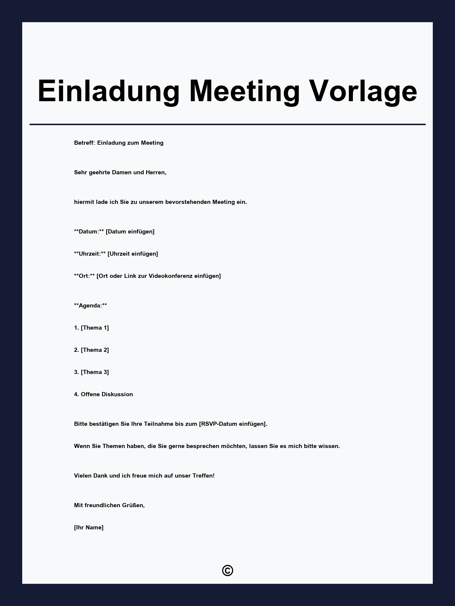 Einladung Meeting Vorlage