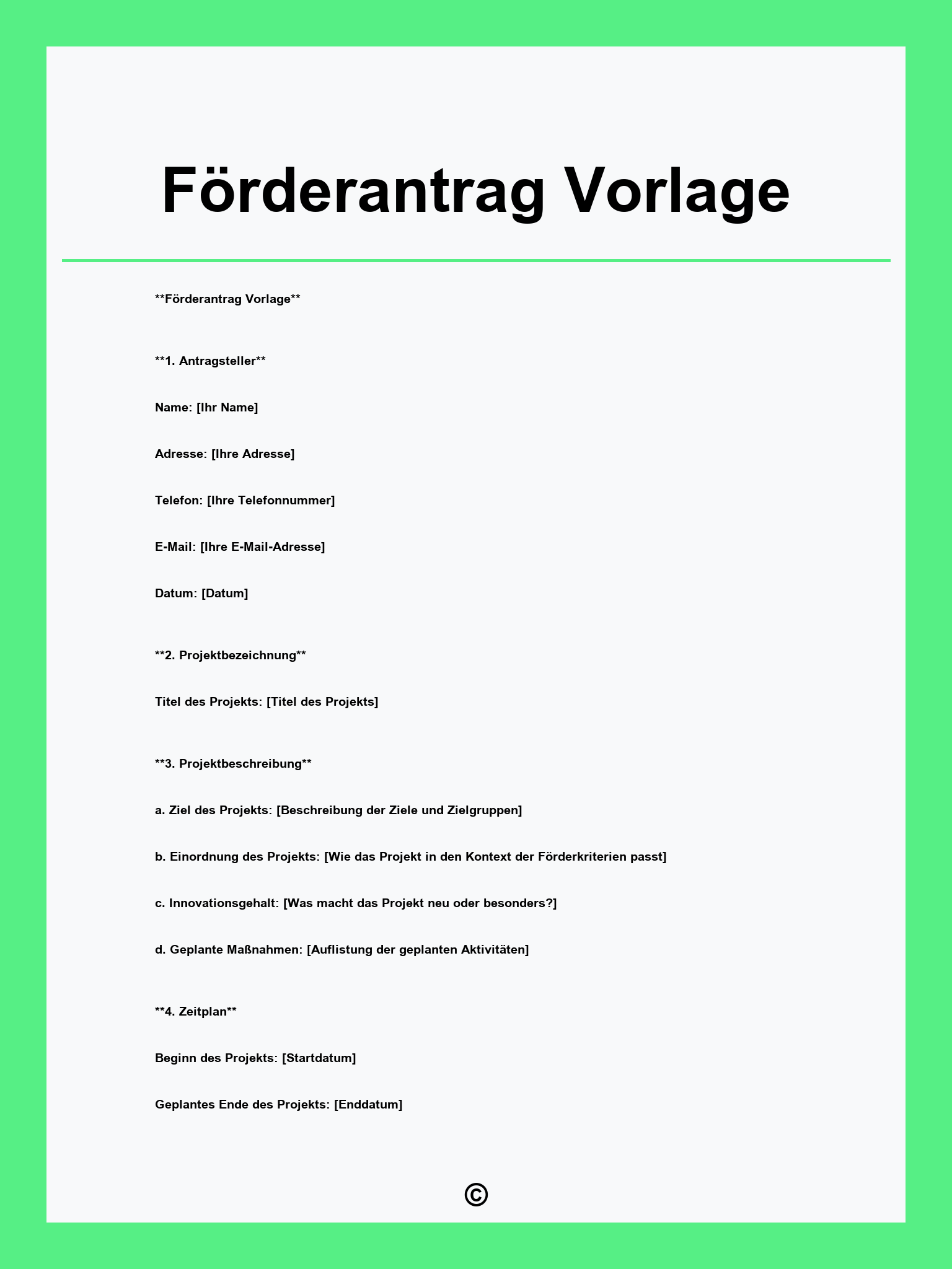 Förderantrag Vorlage