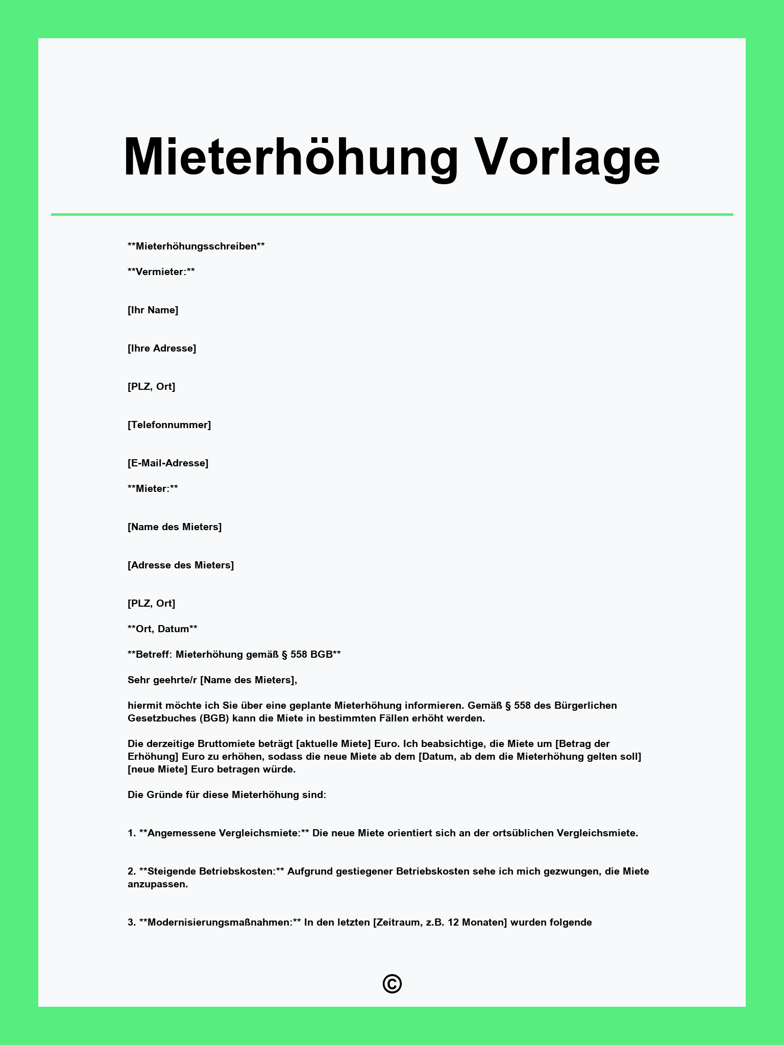 Mieterhöhung Vorlage