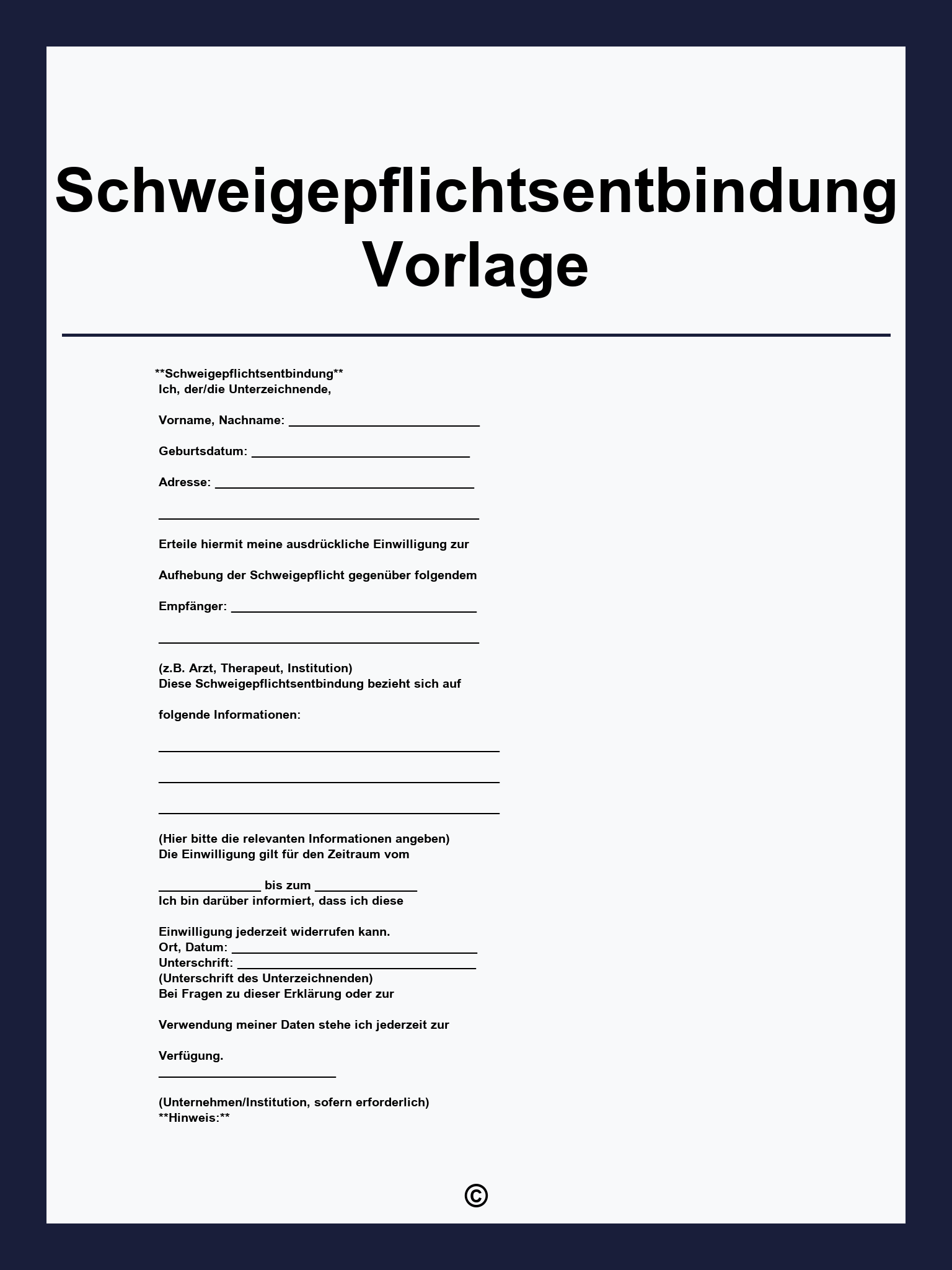 Schweigepflichtsentbindung Vorlage