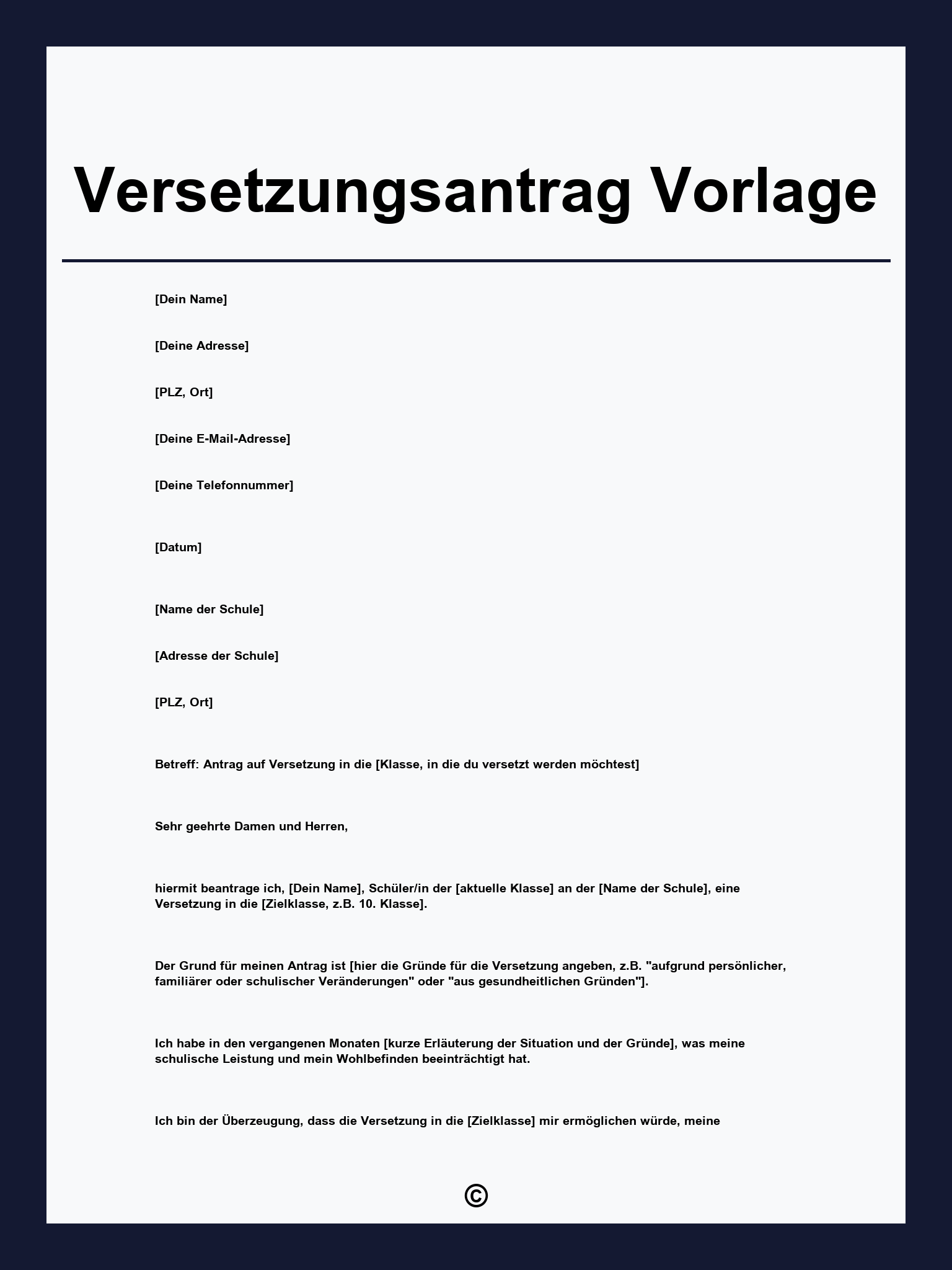 Versetzungsantrag Vorlage